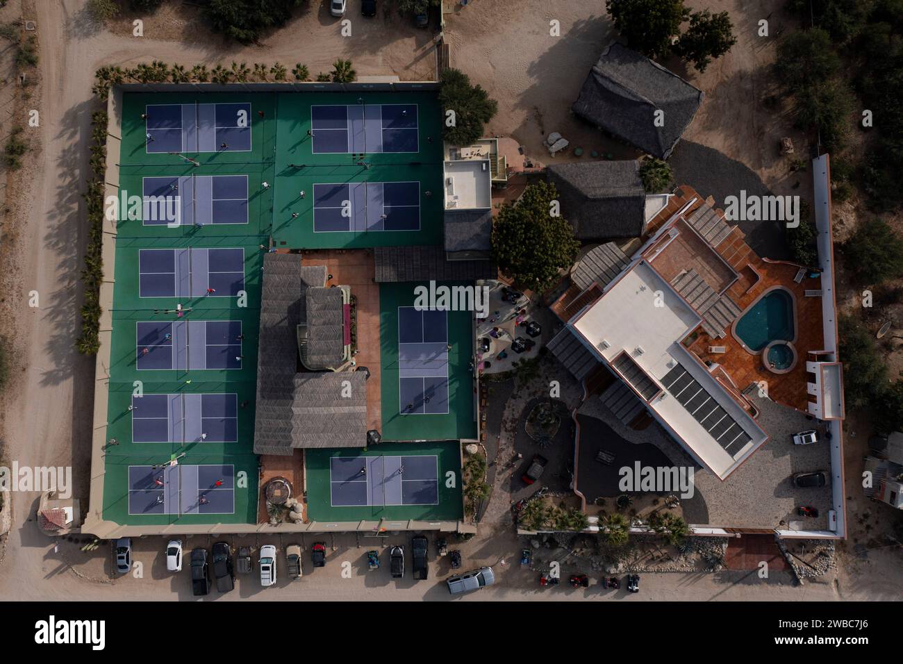 Pickleball being played at Tres Palapas Baja Pickleball Resort in Los ...