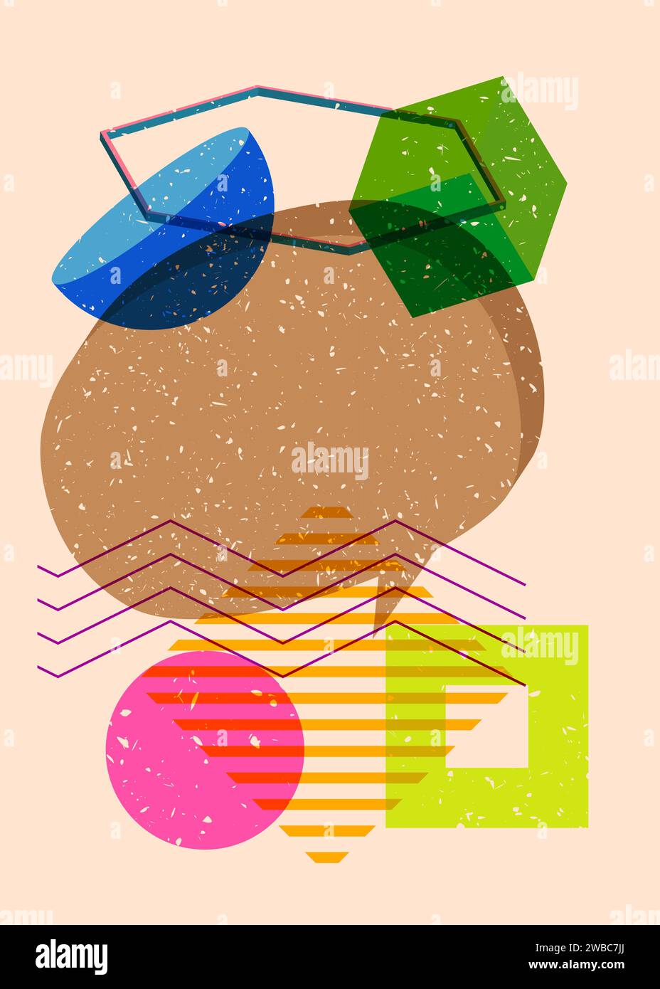 Risograph speech bubble with geometric shapes. Objects in trendy riso ...