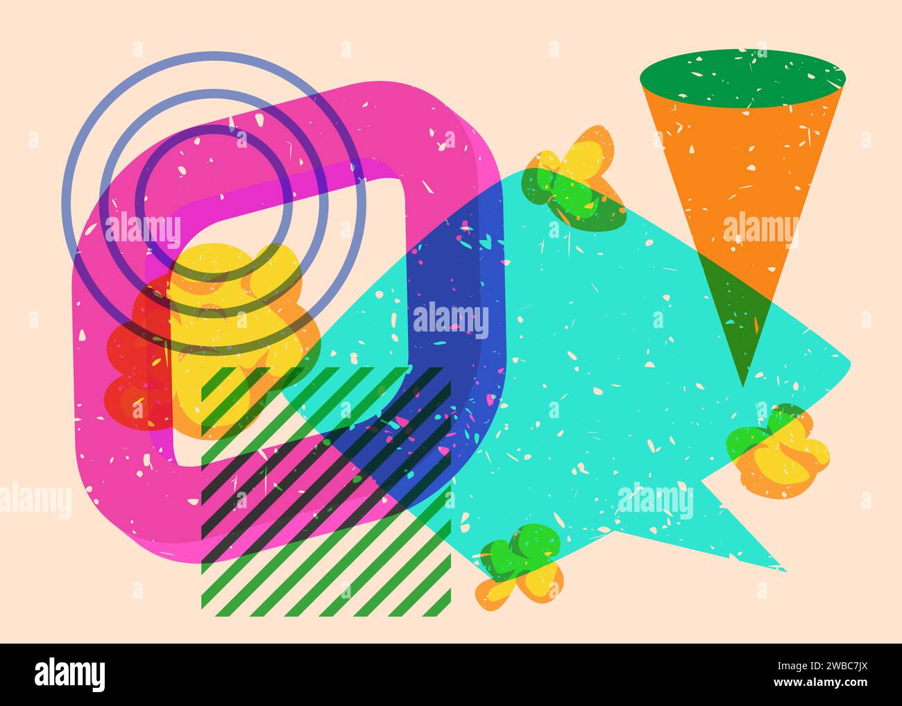 Risograph speech bubble with geometric shapes. Objects in trendy riso ...