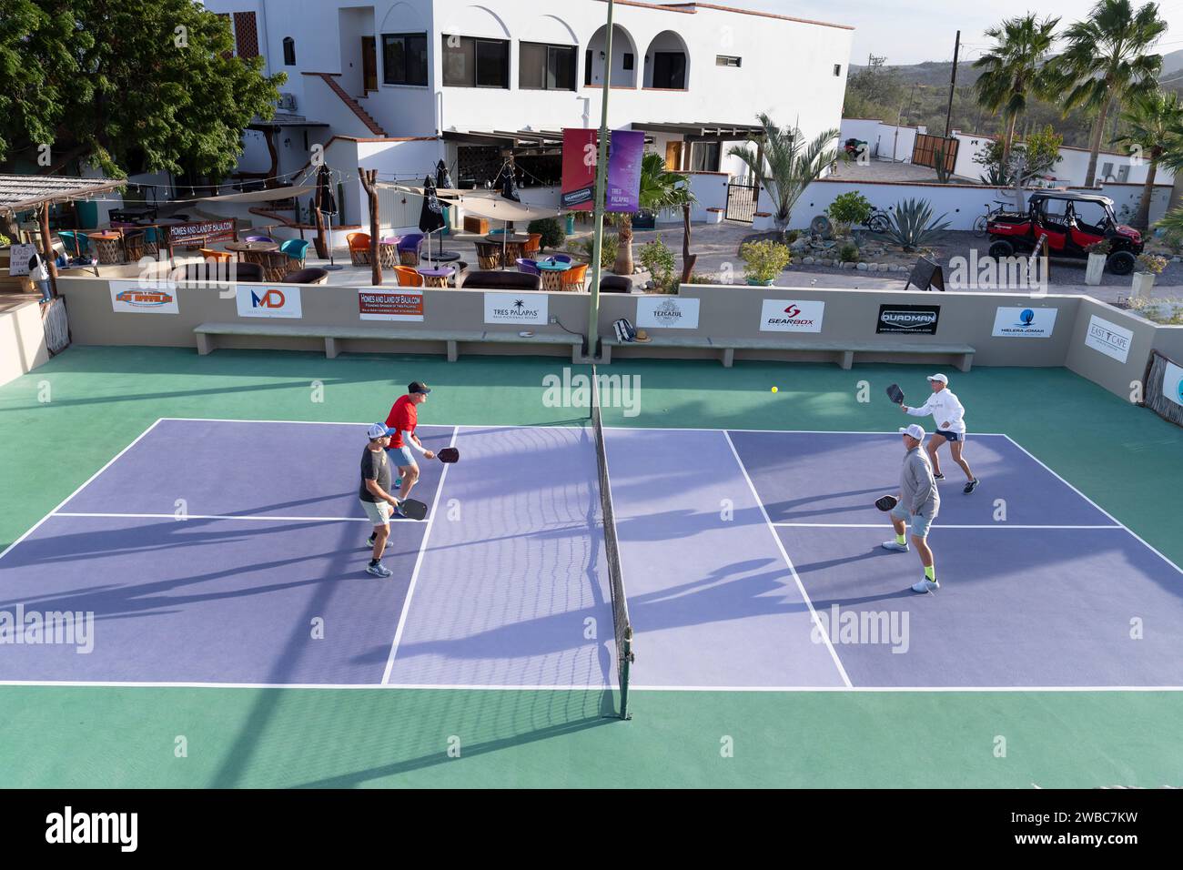 Pickleball being played at Tres Palapas Baja Pickleball Resort in Los ...