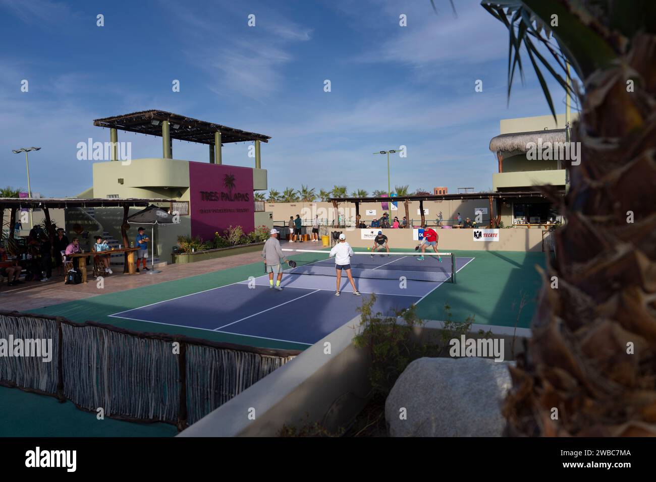Pickleball being played at Tres Palapas Baja Pickleball Resort in Los ...