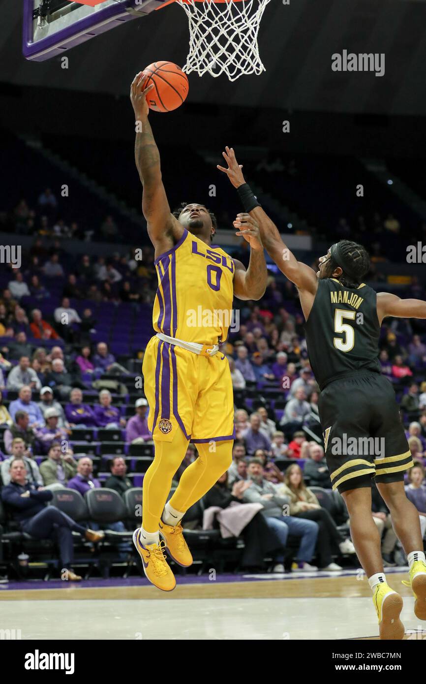 Baton Rouge, LA, USA. 09th Jan, 2024. LSU's Trae Hannibal (0) lays up a ...