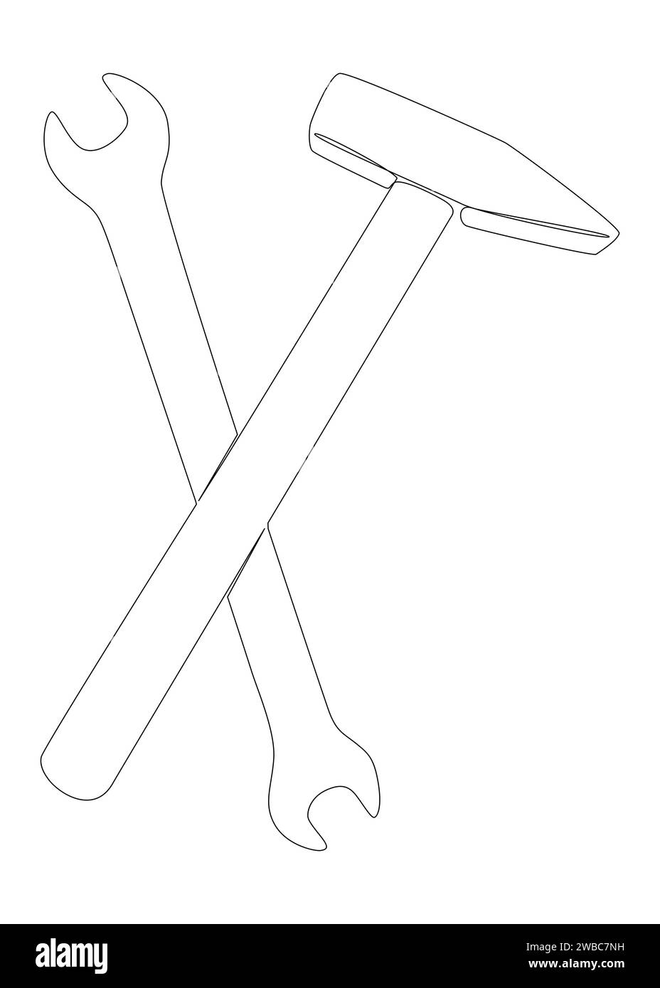 One continuous line of Hammer and Wrench. Thin Line work tools ...