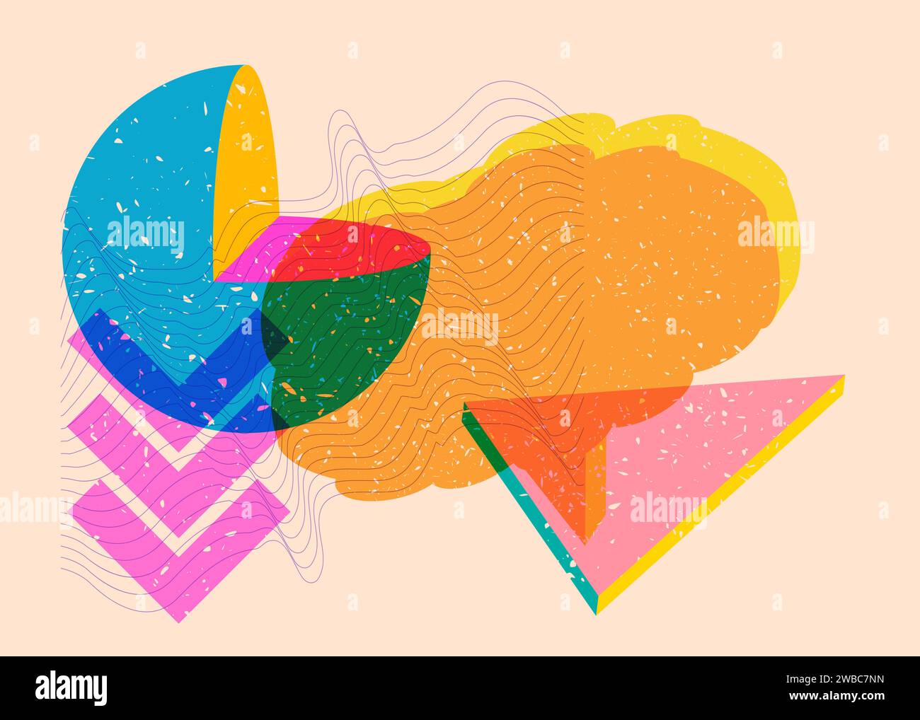 Risograph speech bubble with geometric shapes. Objects in trendy riso ...