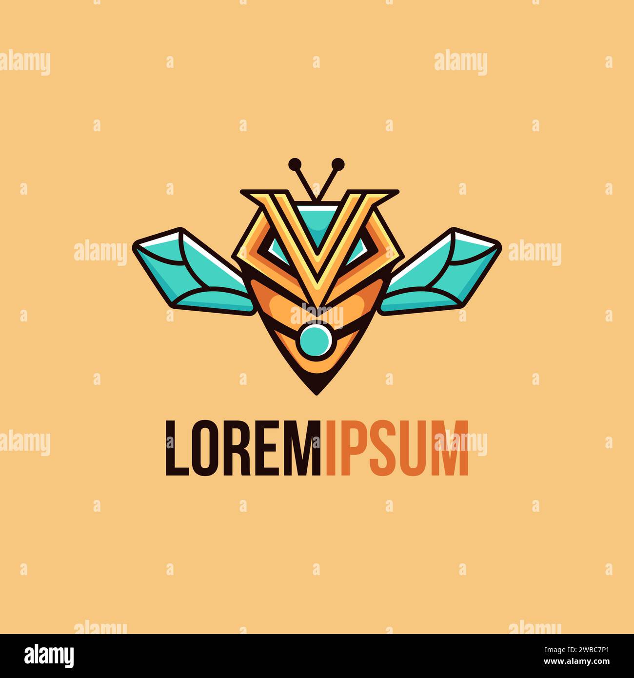 Bee robot mascot cartoon logo vector template on light background Stock ...