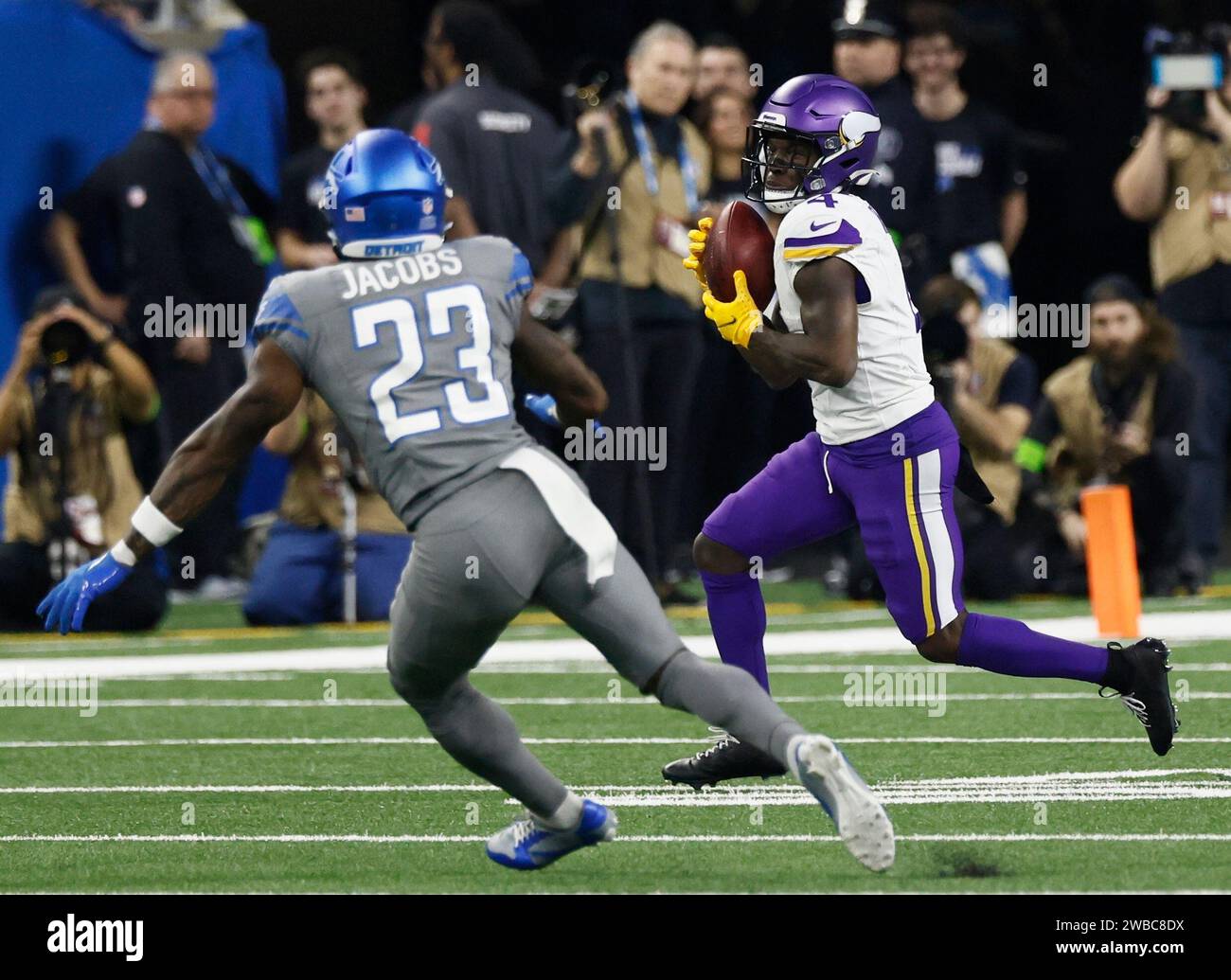 Minnesota Vikings wide receiver Brandon Powell (4) fields a punt ...