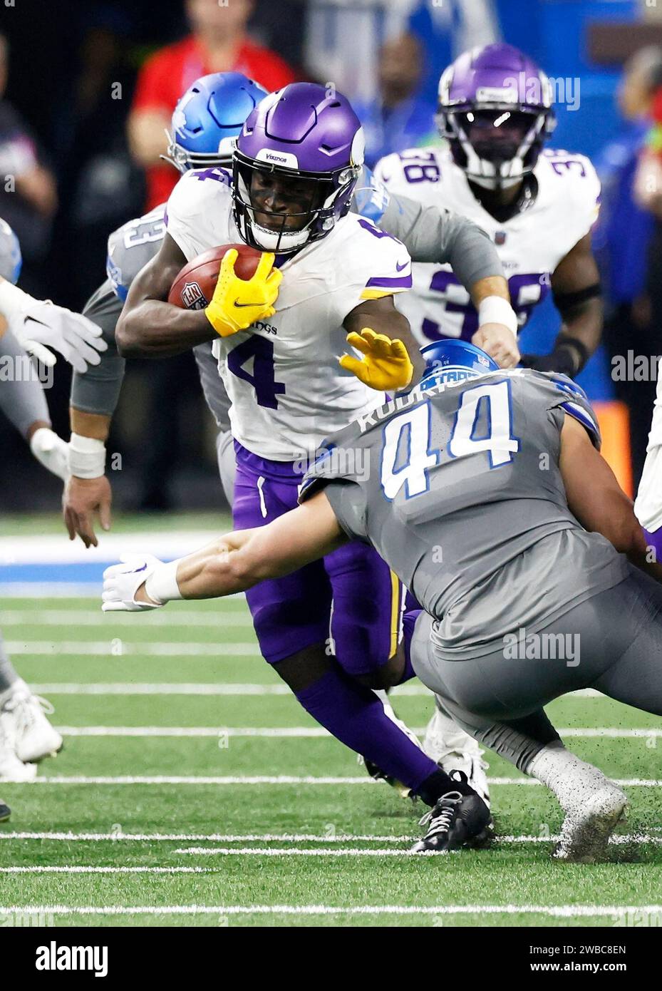 Minnesota Vikings wide receiver Brandon Powell (4) is tackled by ...