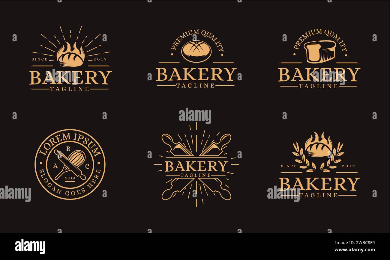 Set of Vintage retro hipster label emblem logo of bakery food, bread ...