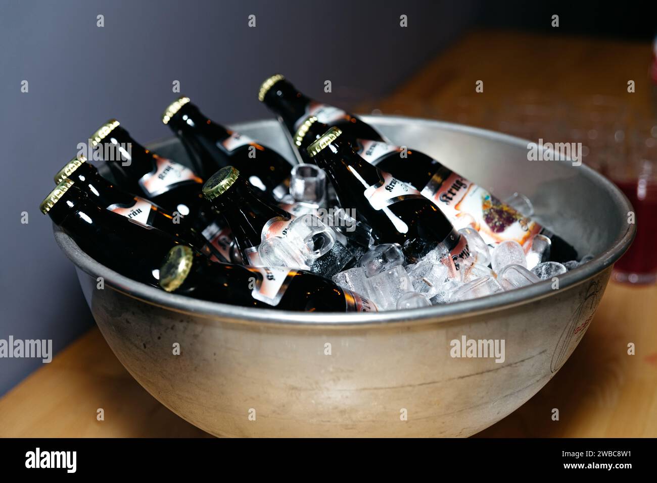 Moscow, Russia - June 06 2023: Chilled Beer Bottles in Ice Bucket. A ...