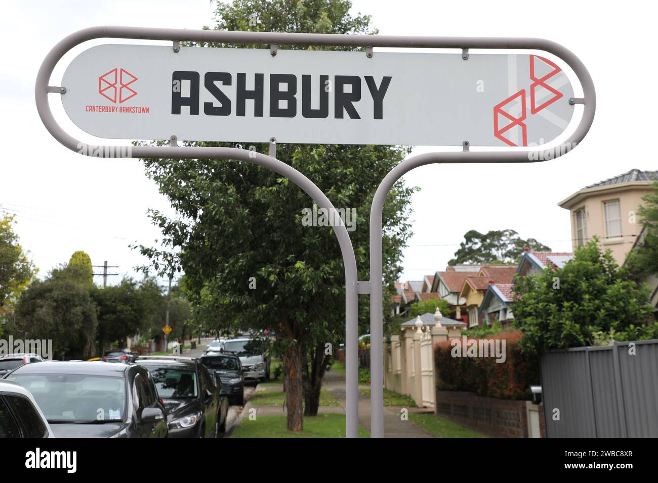 Sign for the start of the Sydney suburb of Ashbury on Holden Street ...