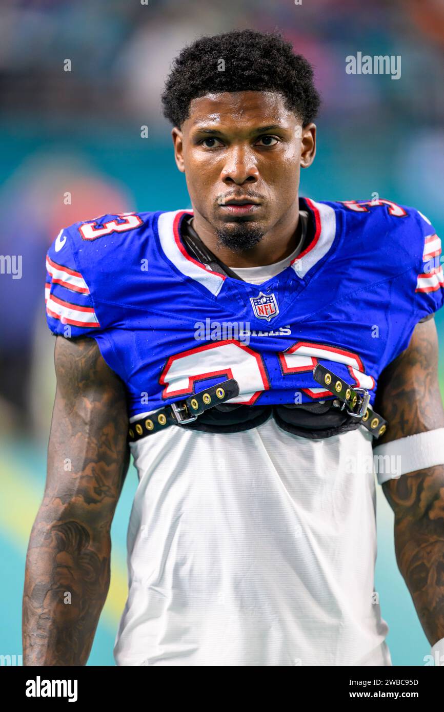 Buffalo Bills cornerback Siran Neal (33) stands on the sidelines before ...