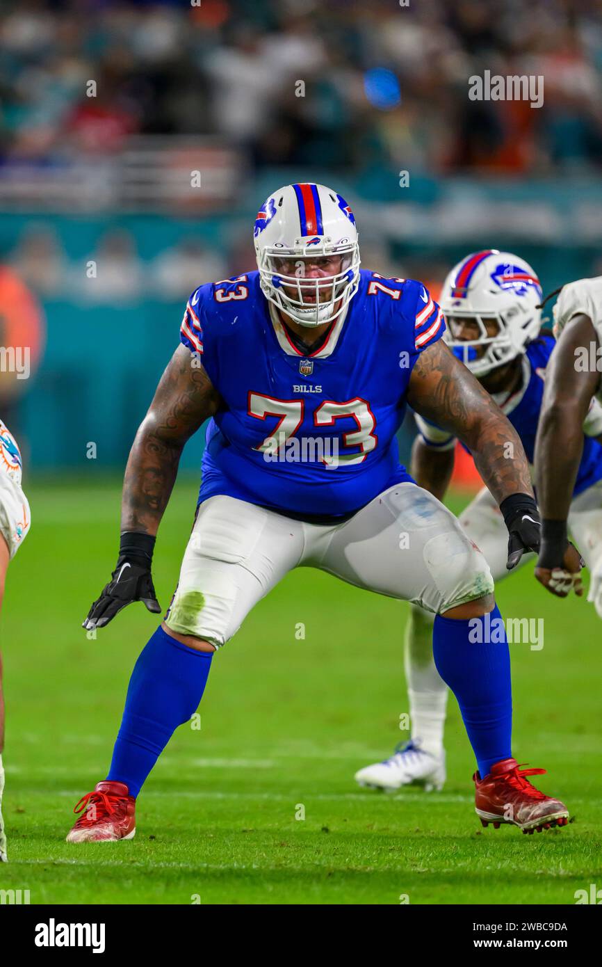 Buffalo Bills tackle Dion Dawkins (73) runs a play during an NFL ...