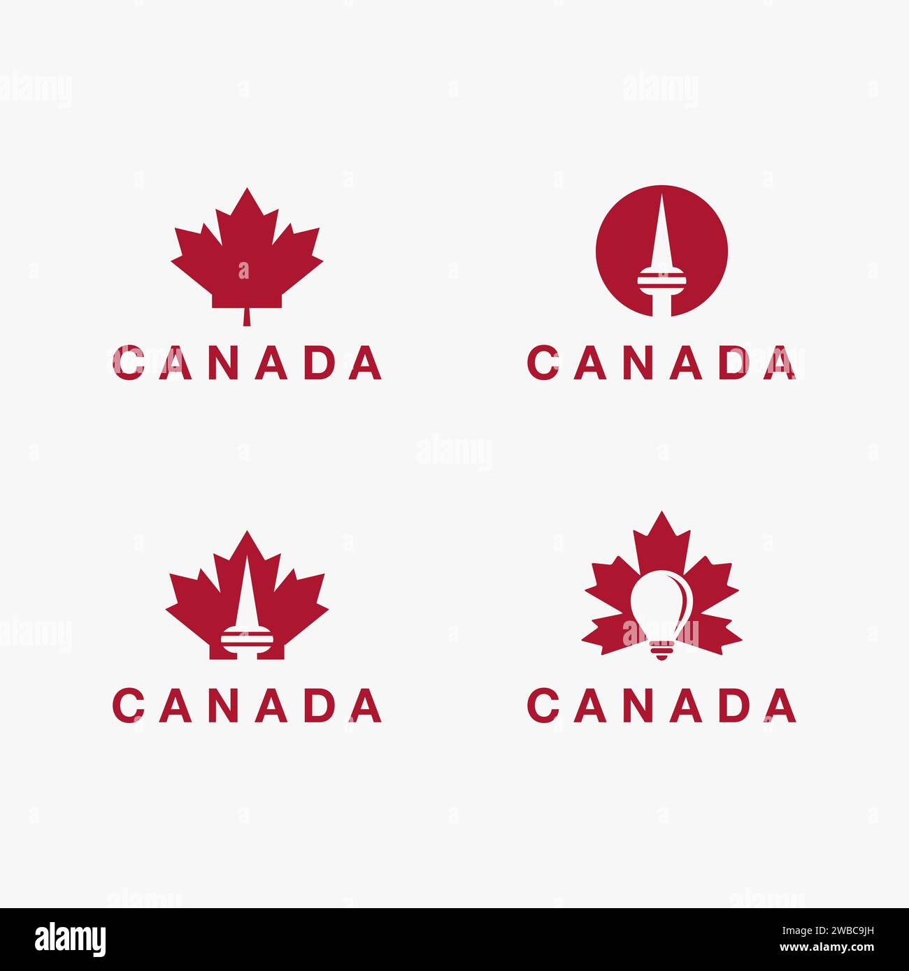 Set of Canada logo theme collection, toronto tower logo, lighting bulb ...