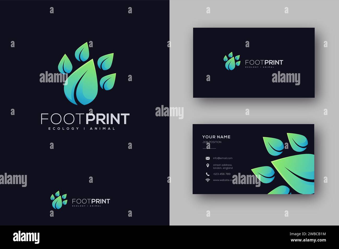 leaf and animal footprint logo, nature logo and business card template ...