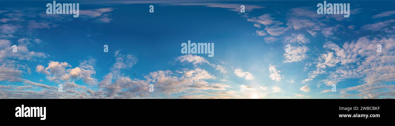 360 panorama of glowing sunset sky with bright Cirrus clouds. Seamless ...