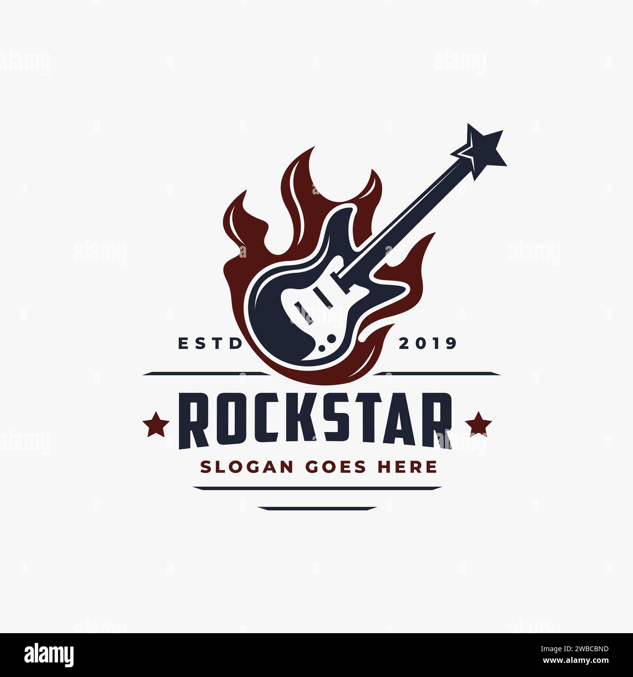 Vintage rockstar guitar on fire logo design Stock Vector Image & Art ...