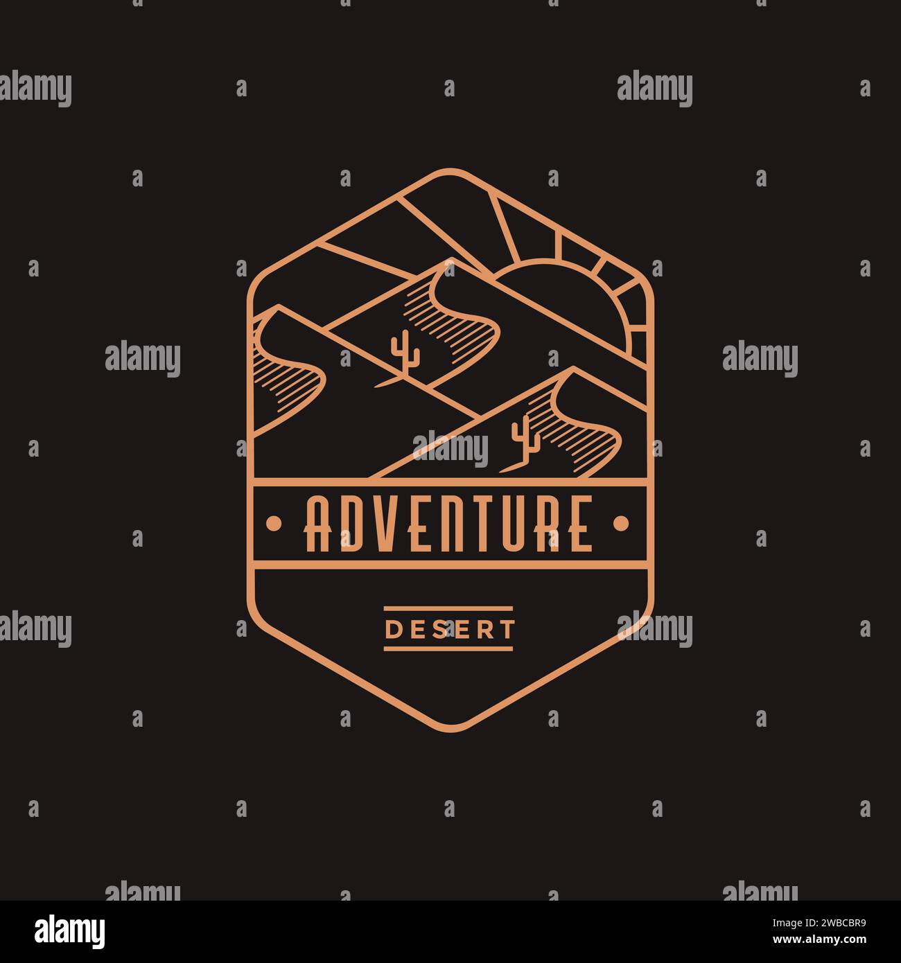 Emblem Desert landscape adventure logo icon with line art style Stock ...