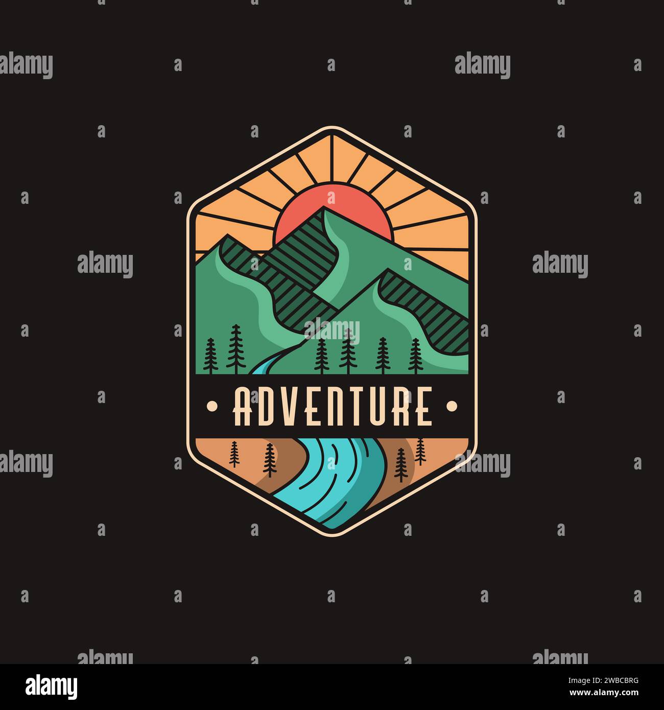 mountain and river landscape adventure logo icon Stock Vector Image ...