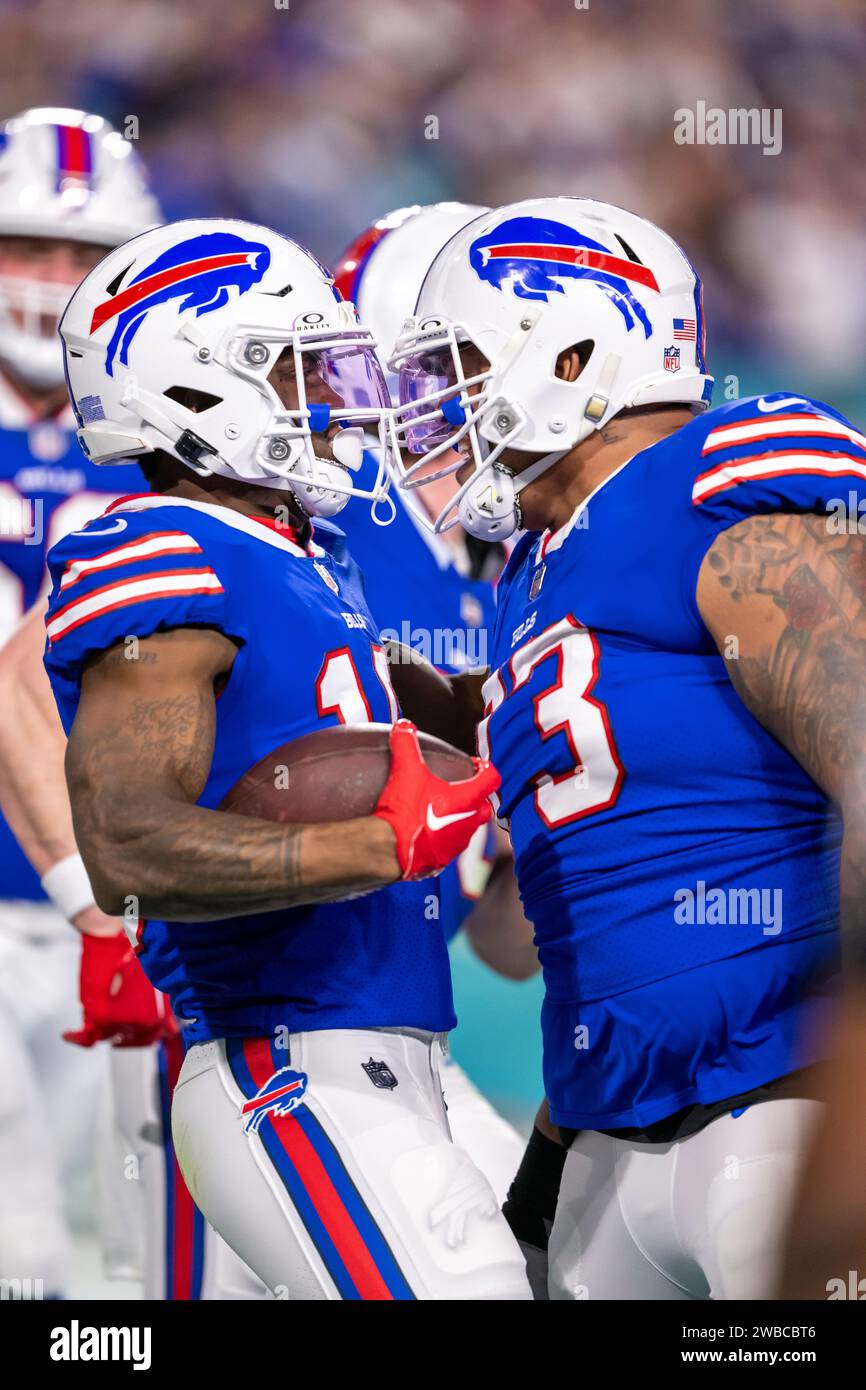 Buffalo Bills wide receiver Trent Sherfield (16) celebrates scoring a ...