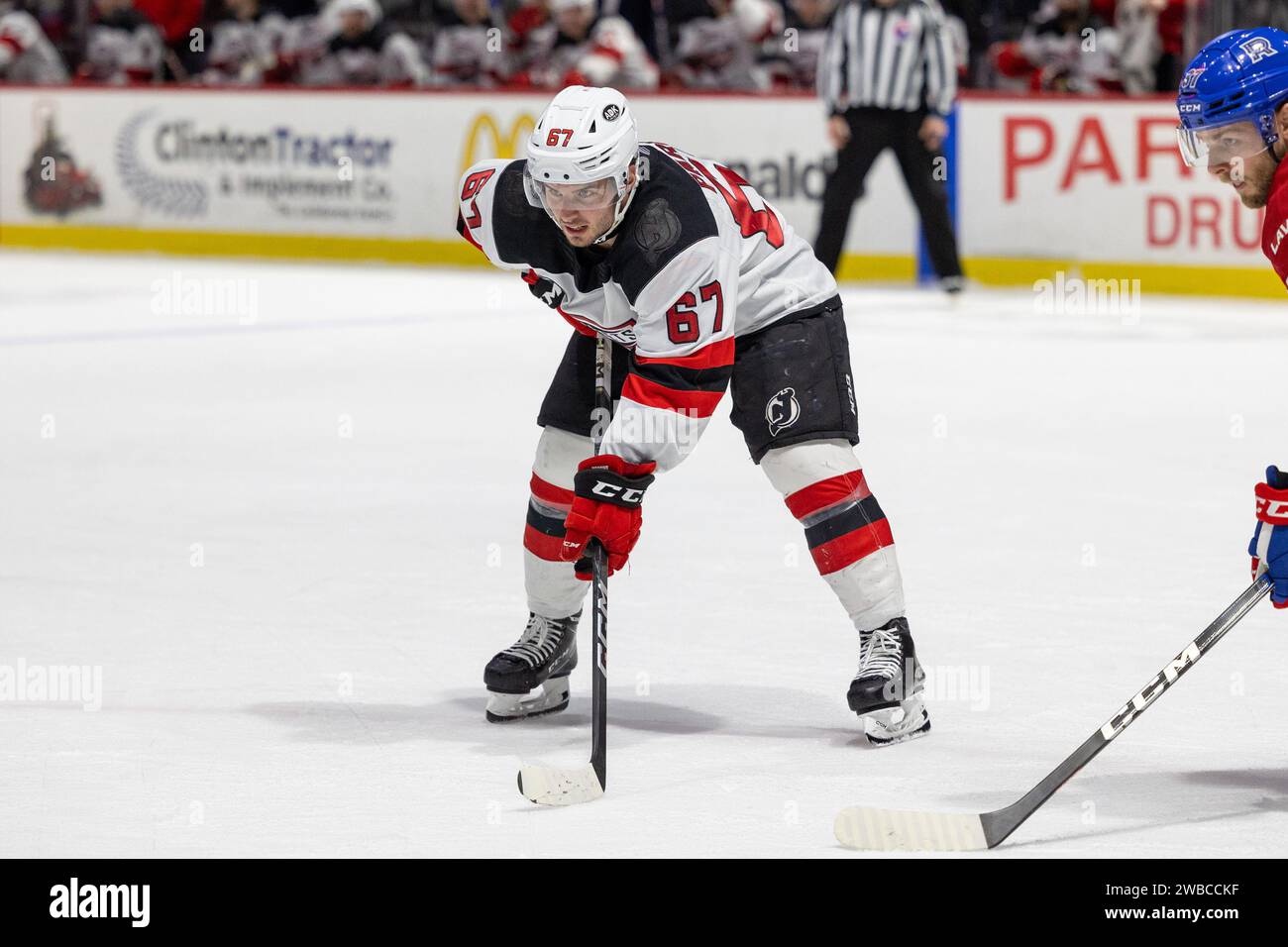 January 7th, 2024: Utica Devils forward Xavier Parent (67) skates in ...