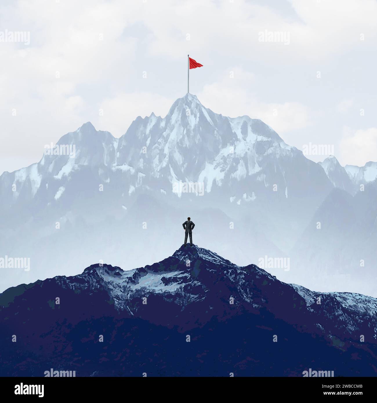 Business success goals and challenges as climbing a high mountain ...