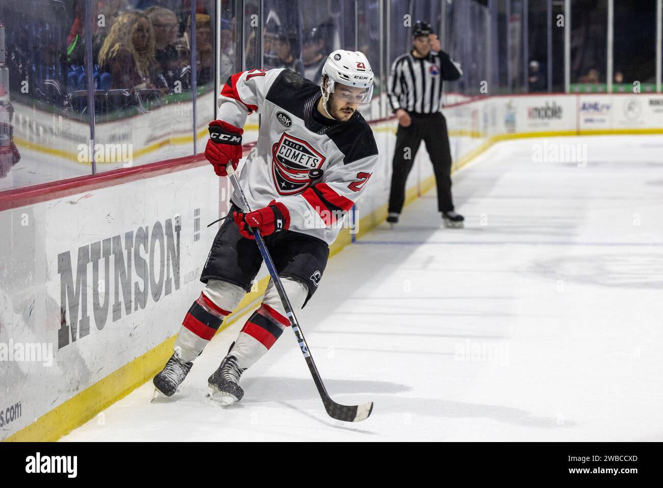 January 7th, 2024: Utica Devils forward Arnaud Durandeau (21) skates in ...