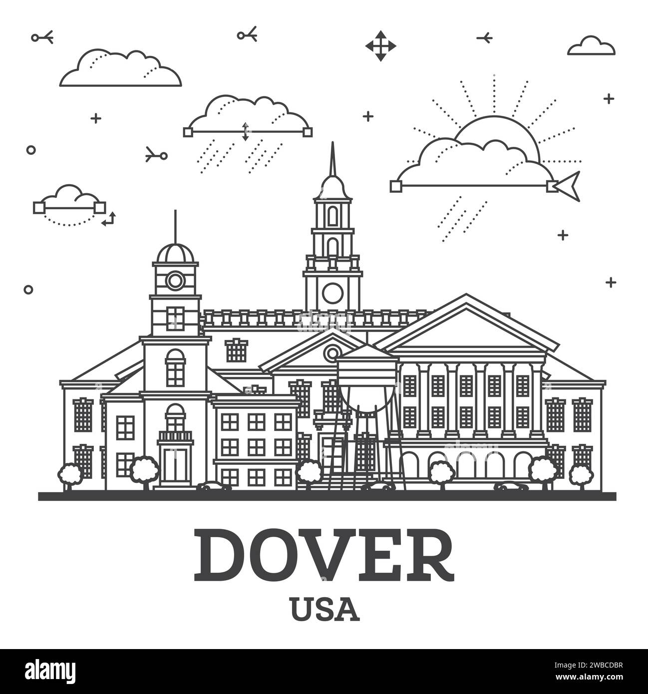 Outline Dover Delaware City Skyline with Modern and Historic Buildings ...