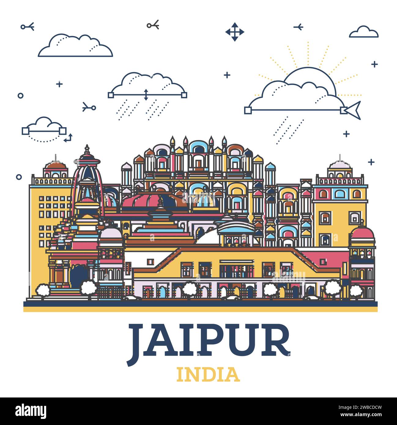 Outline Jaipur India City Skyline with Colored Historic Buildings ...