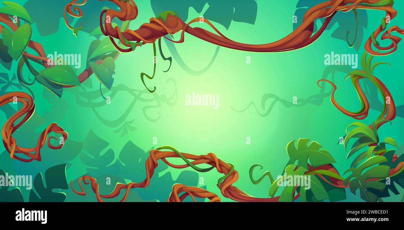 Liana branch frame on green background. Vector cartoon illustration of ...