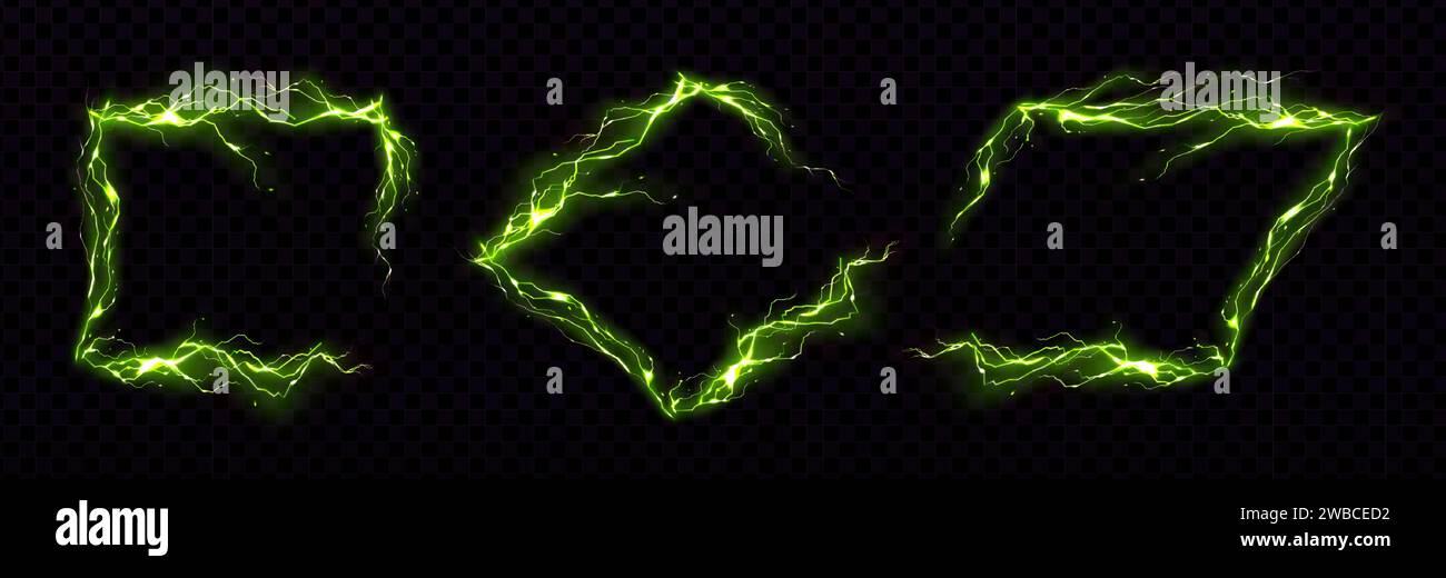Green frames made of glowing neon lightning. Realistic vector set of ...