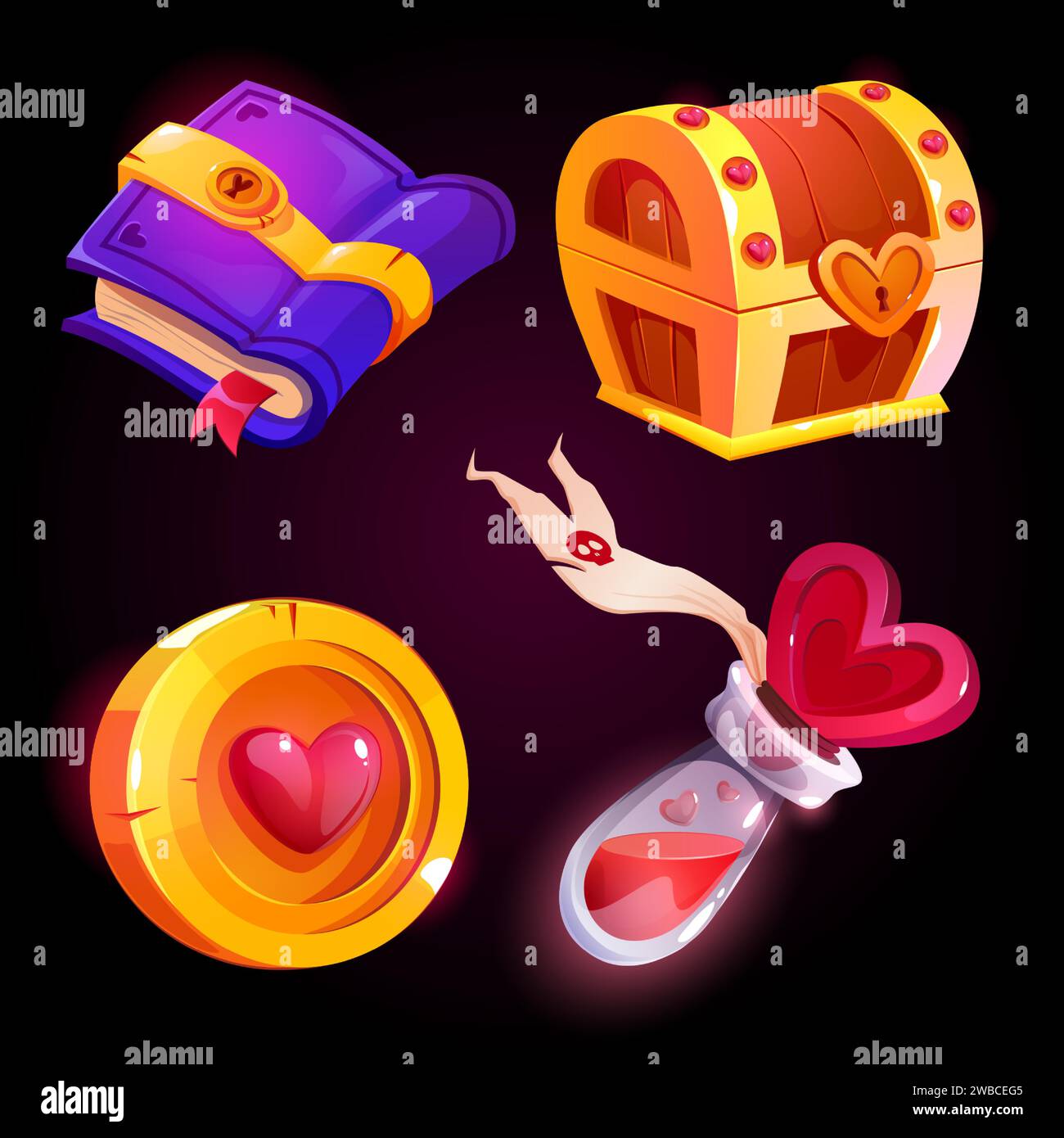 Game cartoon icon set with heart shape. Vector collection of gui design ...