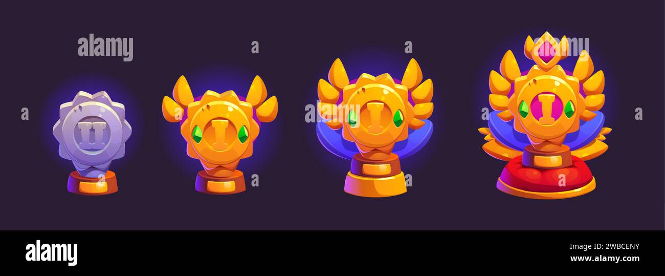 Set of game winner rank trophies isolated on background. Vector cartoon ...