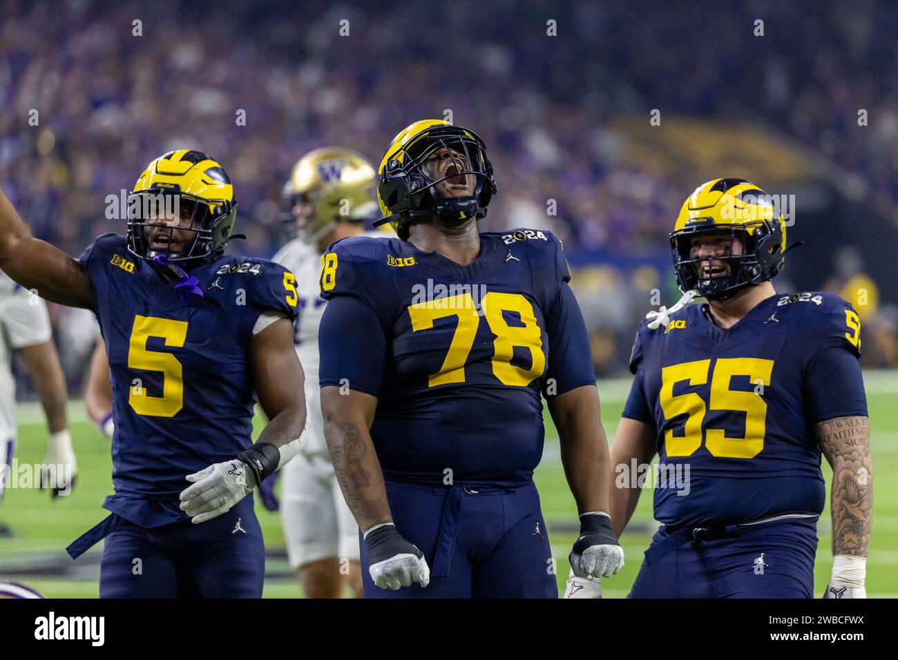 Michigan Wolverines defensive lineman Kenneth Grant (78) celebrates a ...