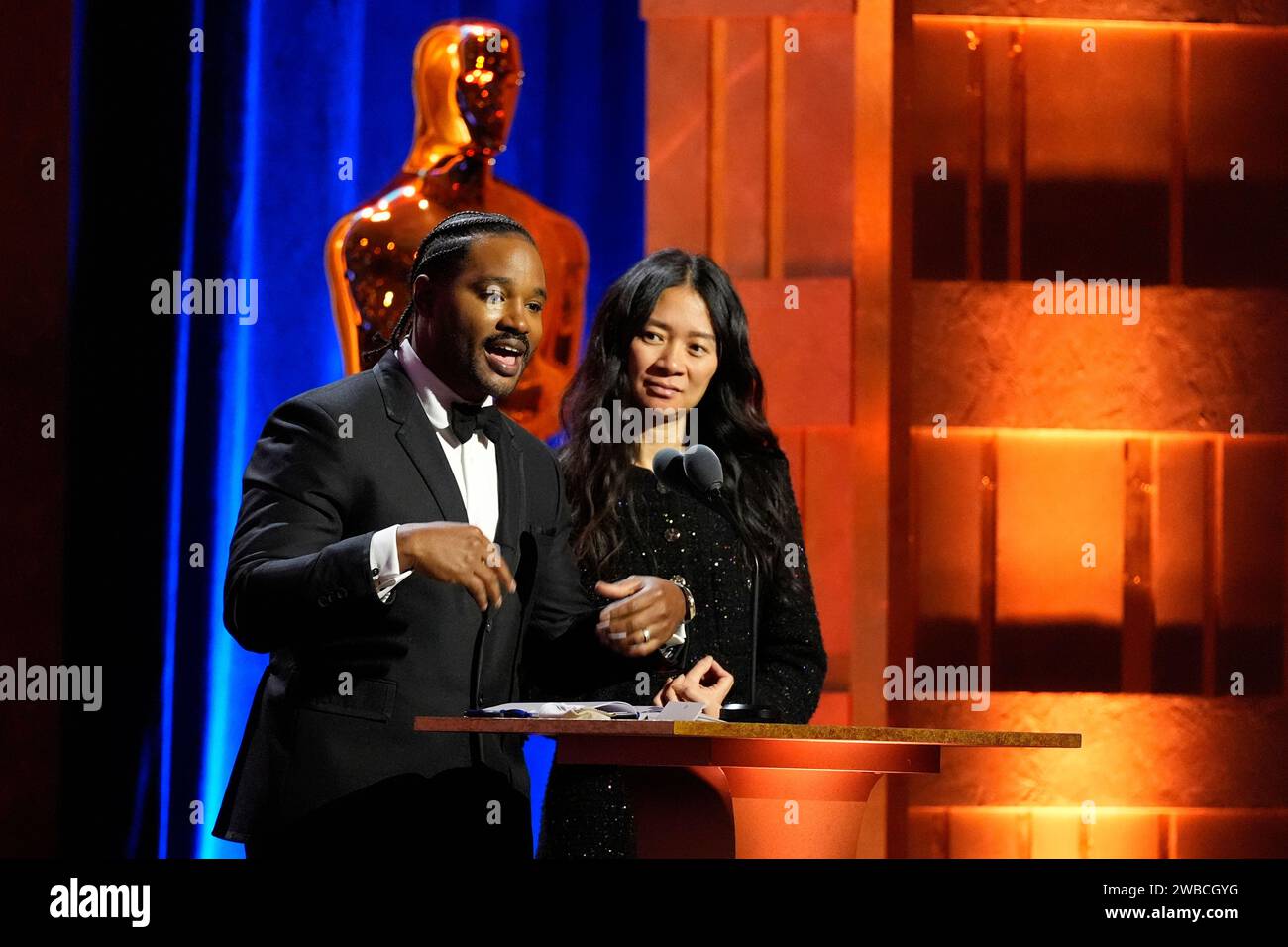 Ryan Coogler, left, and Chloe Zhao introducing Michelle Satter during the Governors Awards on ...