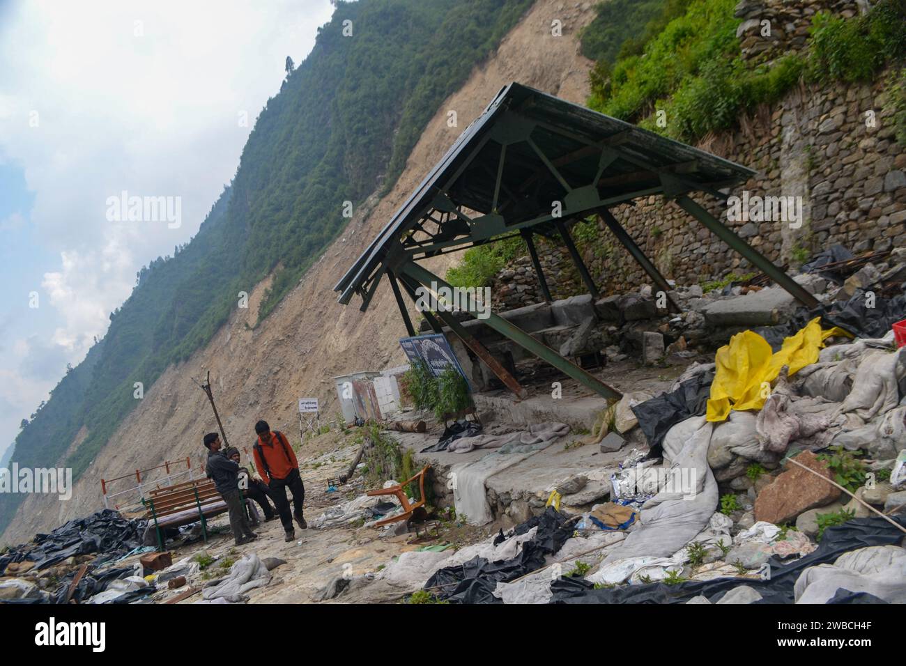 Damaged building, pathway, sheds in Kedarnath disaster India. Kedarnath ...
