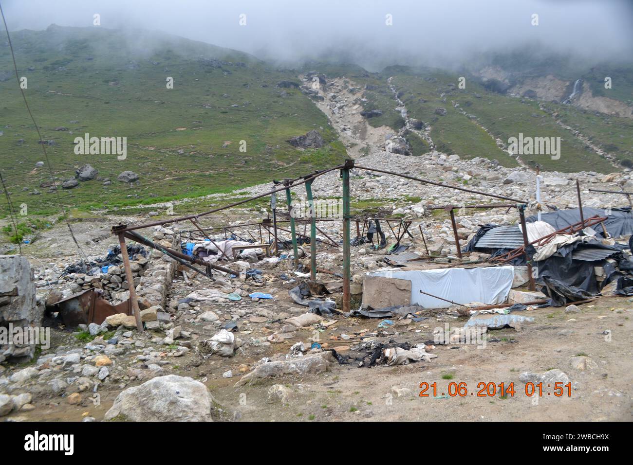 Damaged building, pathway, sheds in Kedarnath disaster India. Kedarnath ...