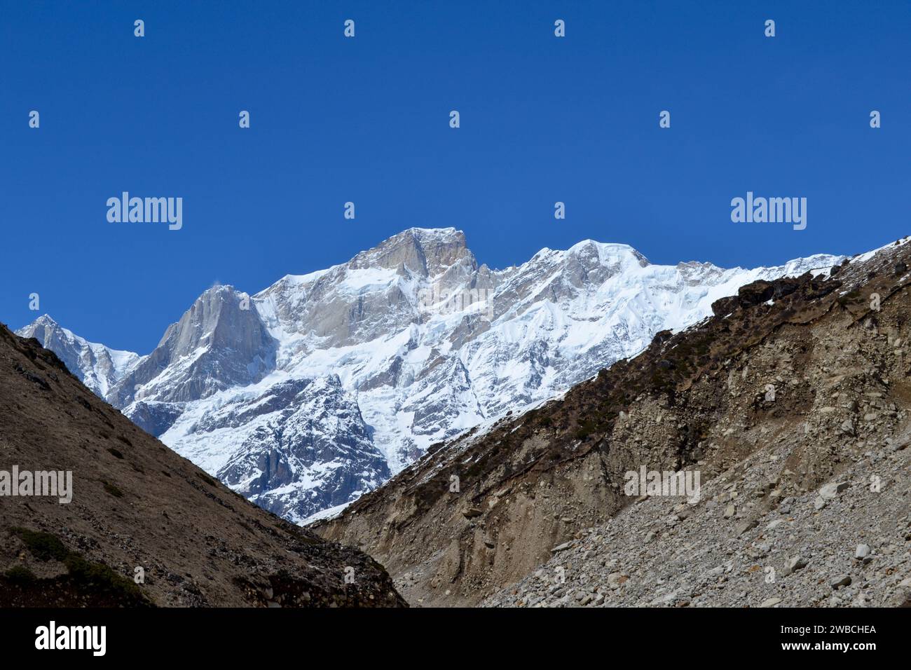 Kedarnath group of peak and Mountain in Himalaya. Behind the town and ...
