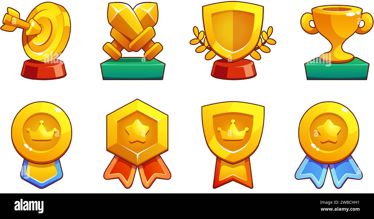 Game winner trophies set isolated on white background. Vector cartoon ...