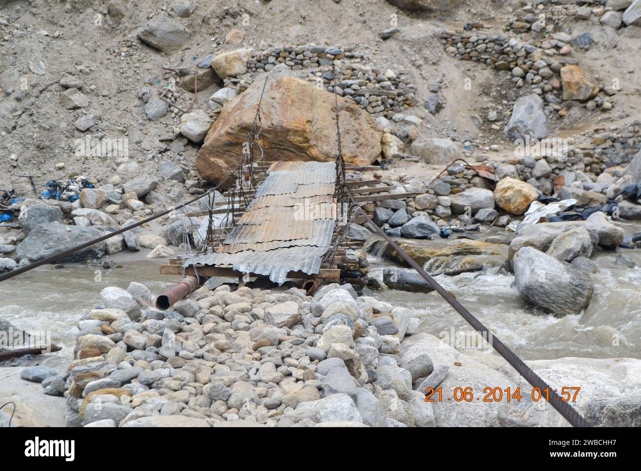 Temporary bridge built on Mandakini river after Kedarnath disaster. In ...