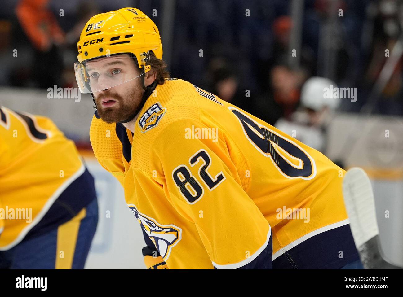 Nashville Predators center Tommy Novak (82) warms up before the team's ...