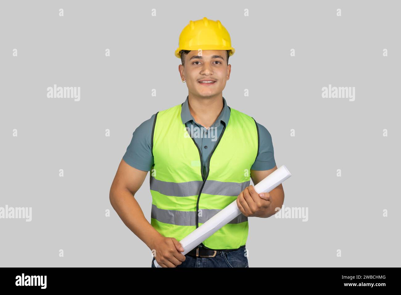 An Asian Happy Construction Worker Engineer giving expression gestures ...