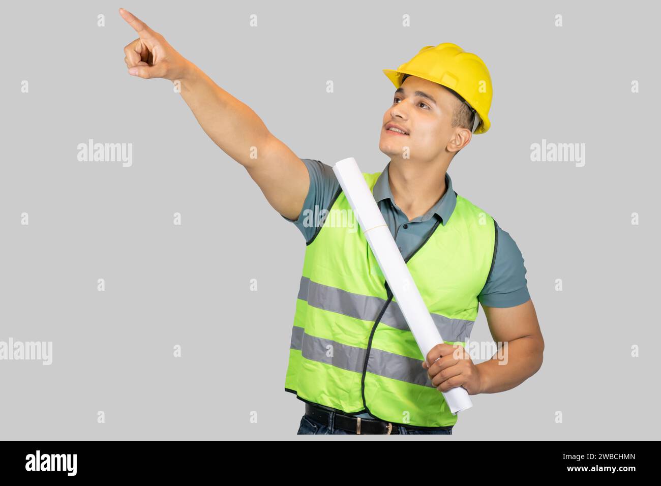 An Asian Happy Construction Worker Engineer giving expression gestures ...