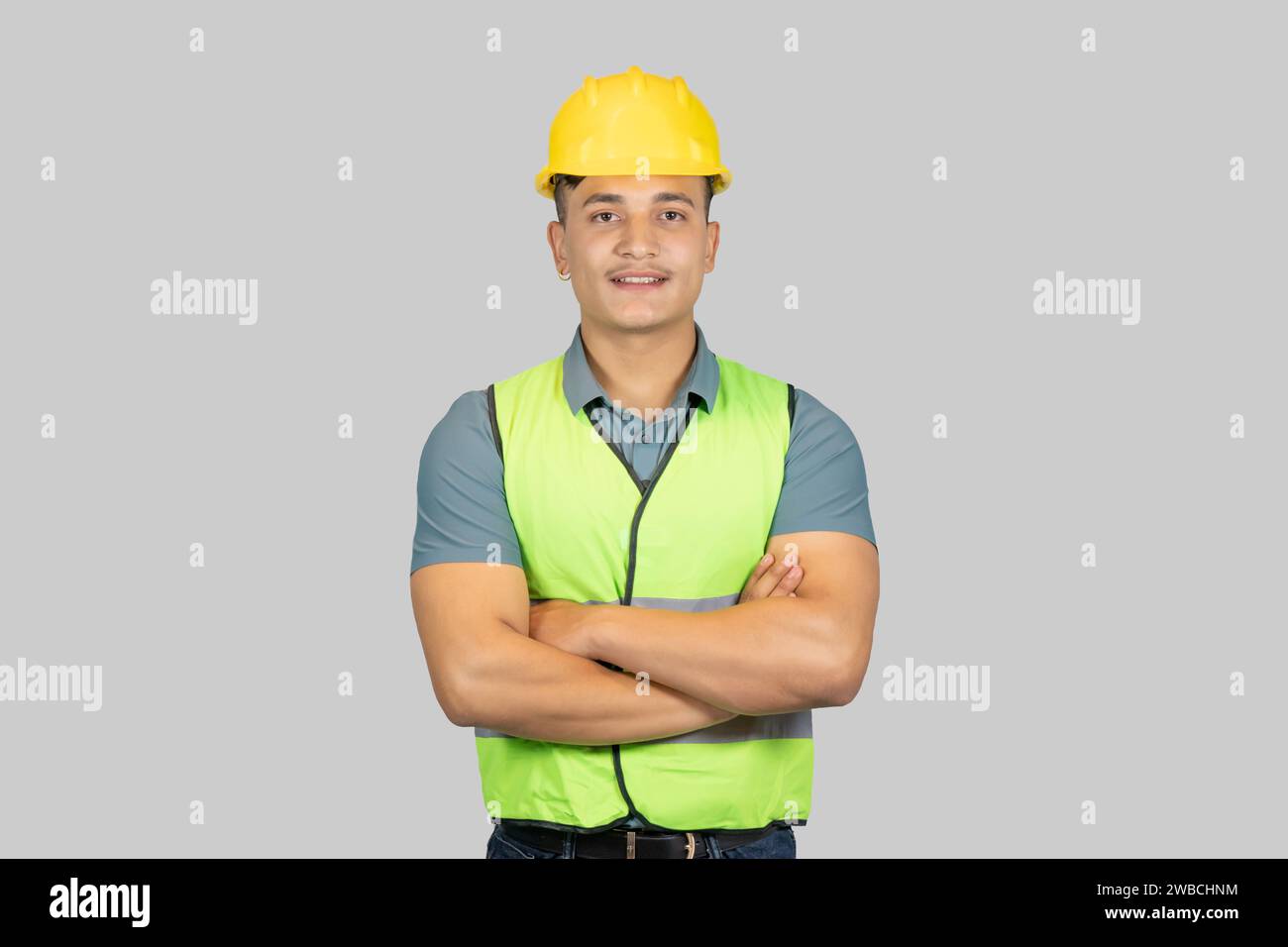 A Handsome Asian India Nepal Male Construction Engineer Giving Gestures ...