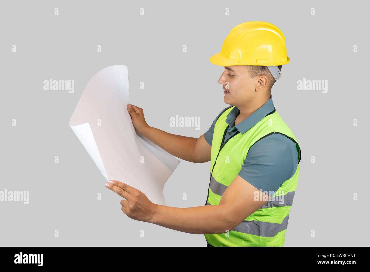 An Asian Happy Construction Worker Engineer giving expression gestures ...