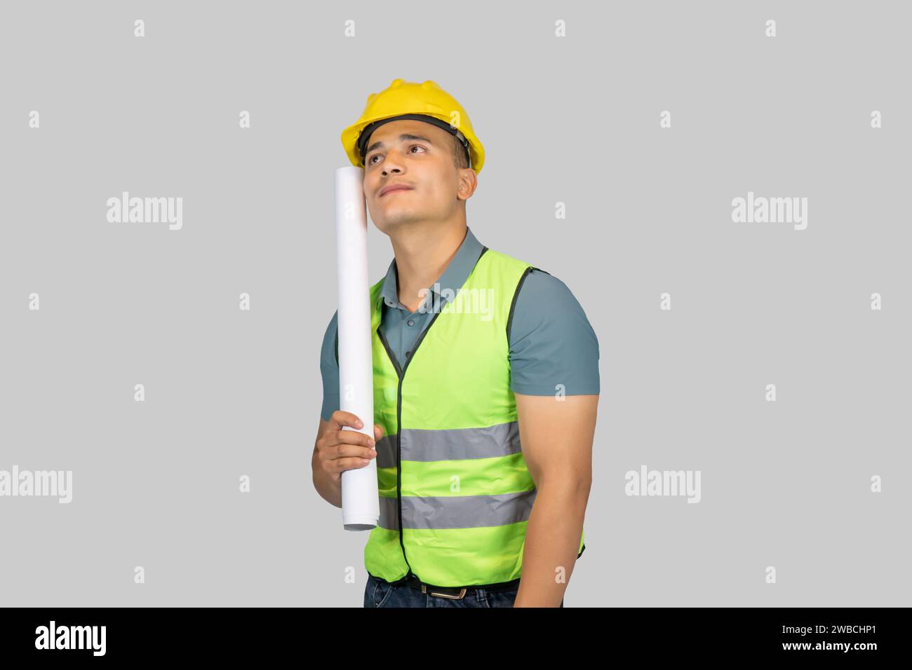 An Asian Happy Construction Worker Engineer giving expression gestures ...