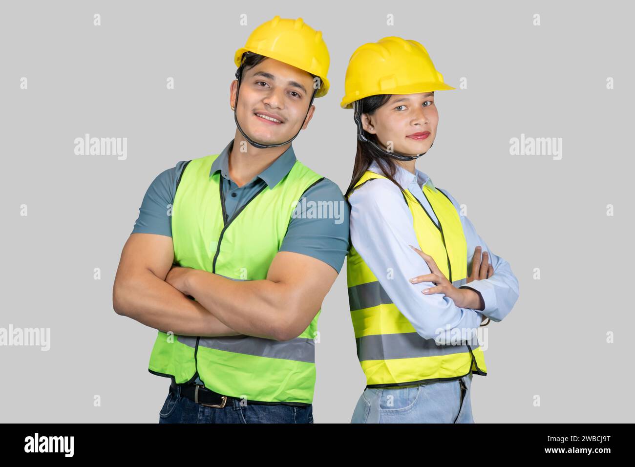 Asian Couple Engineer and Architect giving gestures and expressions on ...