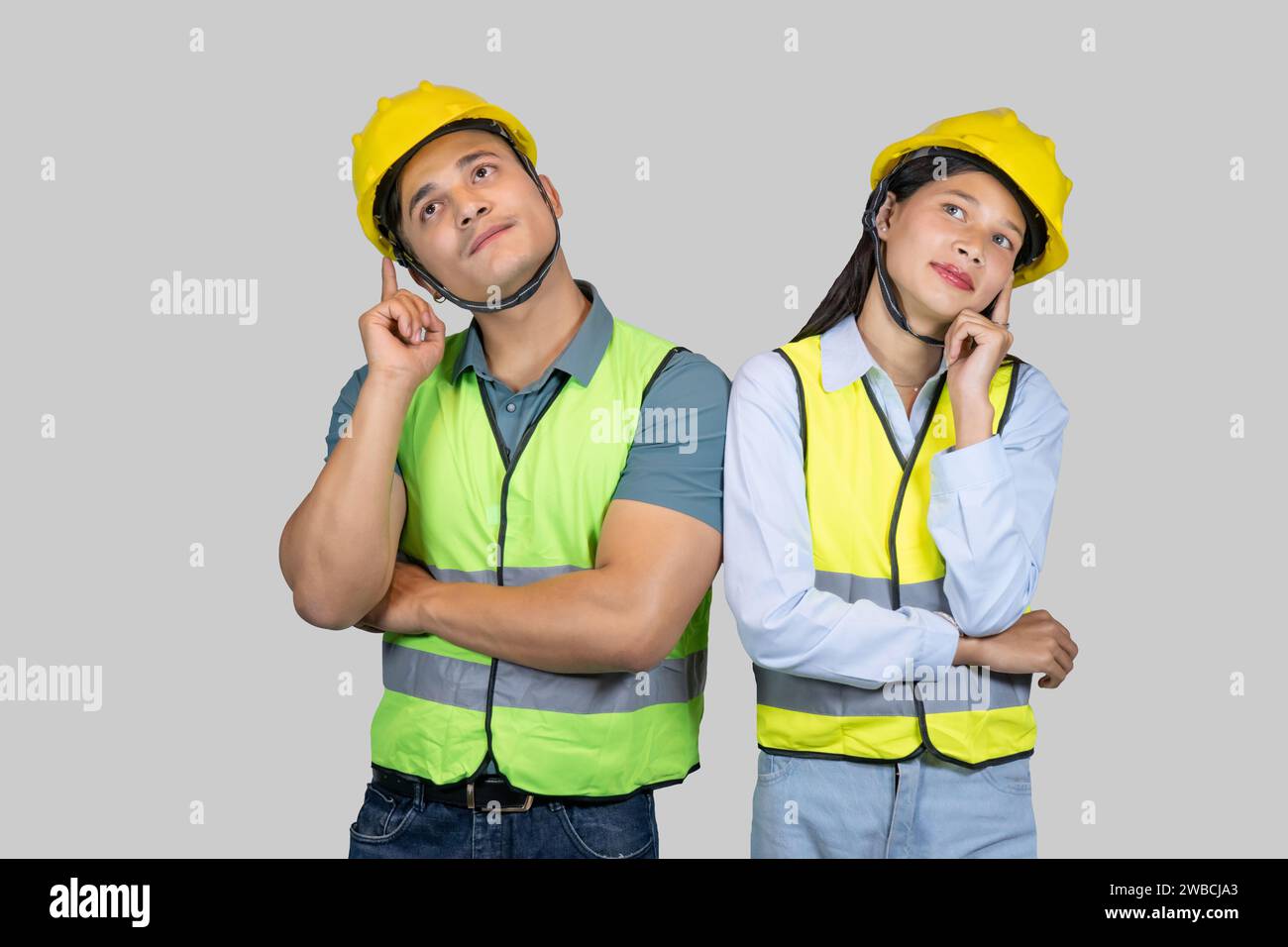 Asian Couple Engineer and Architect giving gestures and expressions on ...