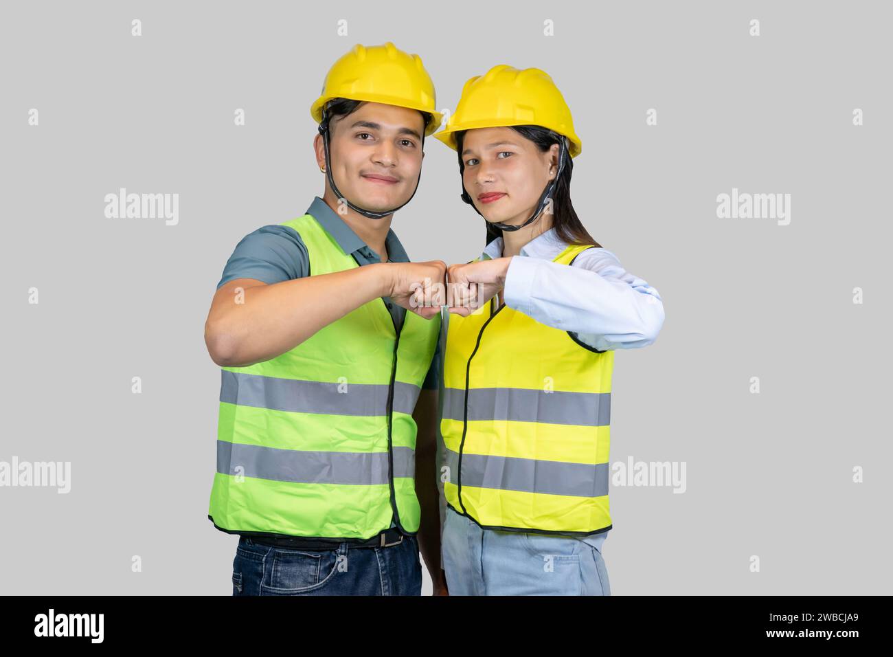 Asian Couple Engineer and Architect giving gestures and expressions on ...