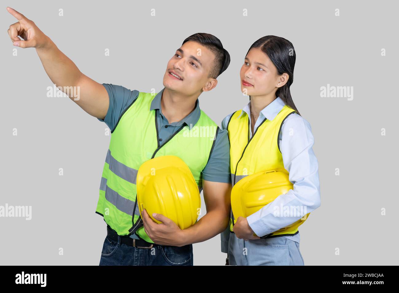 Asian Couple Engineer and Architect giving gestures and expressions on ...