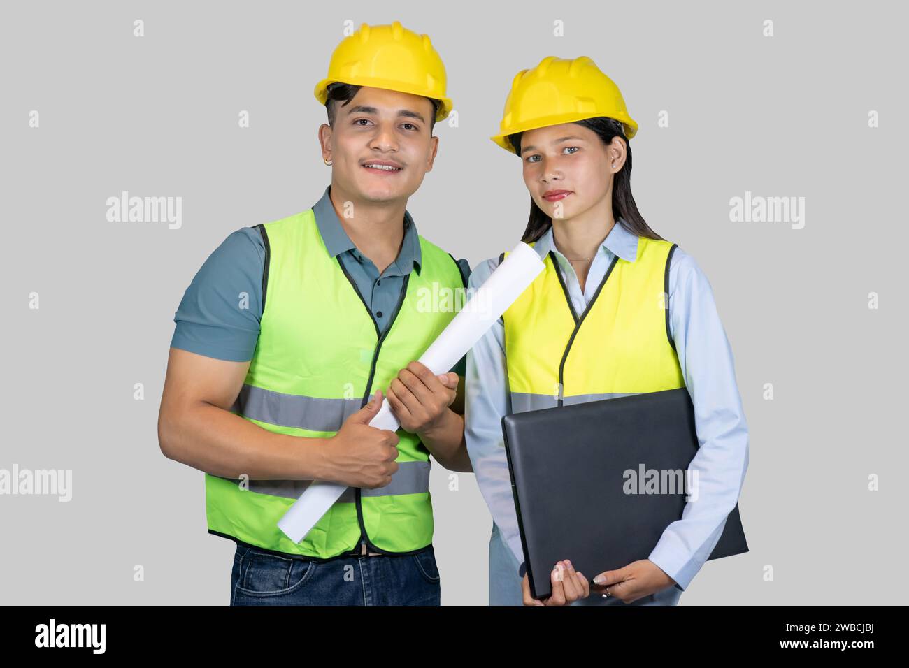 Asian Couple Engineer and Architect giving gestures and expressions on ...